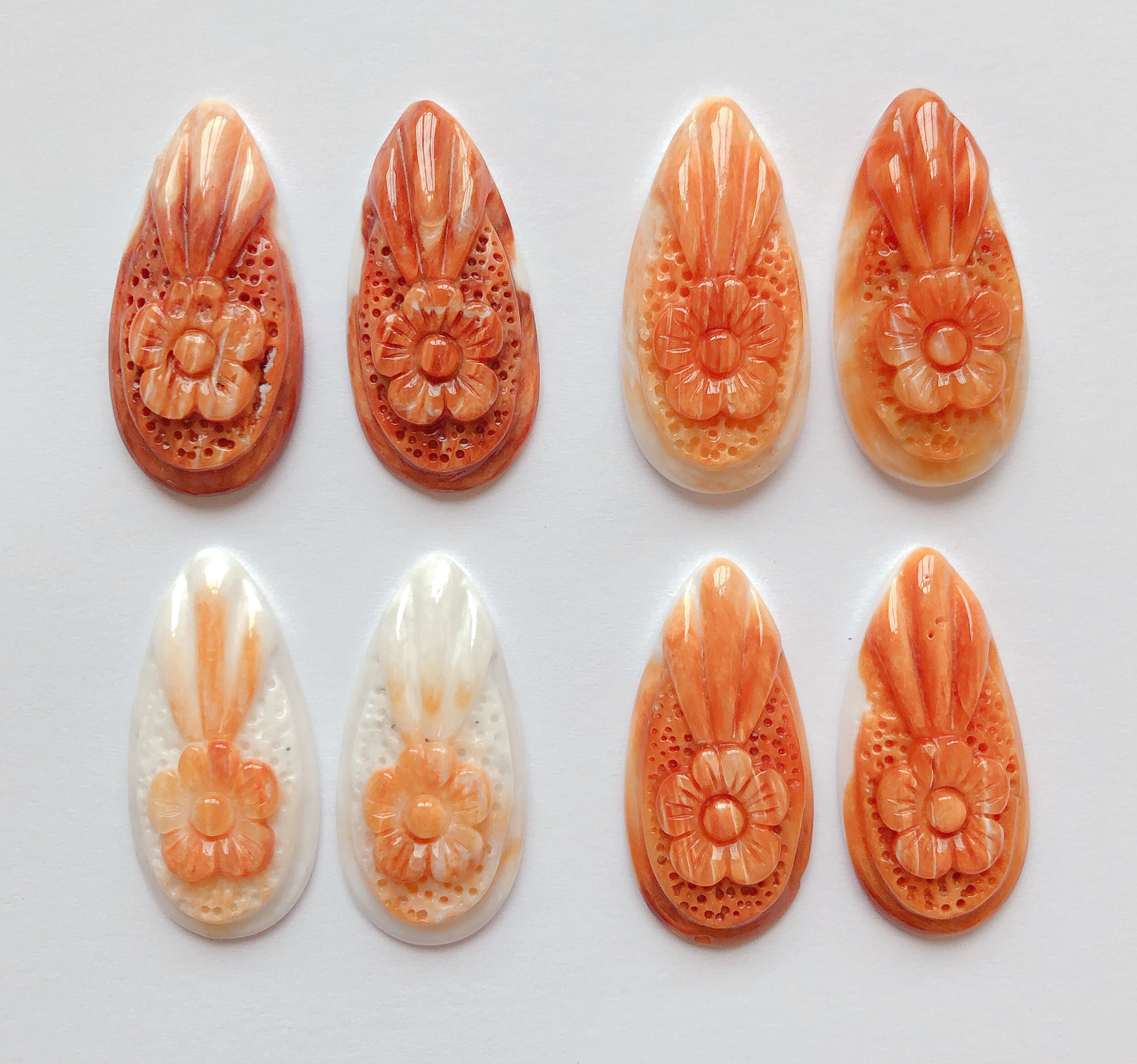 Orange Spiny Oyster Shell Hand Carved Flower Design Pear | Etsy