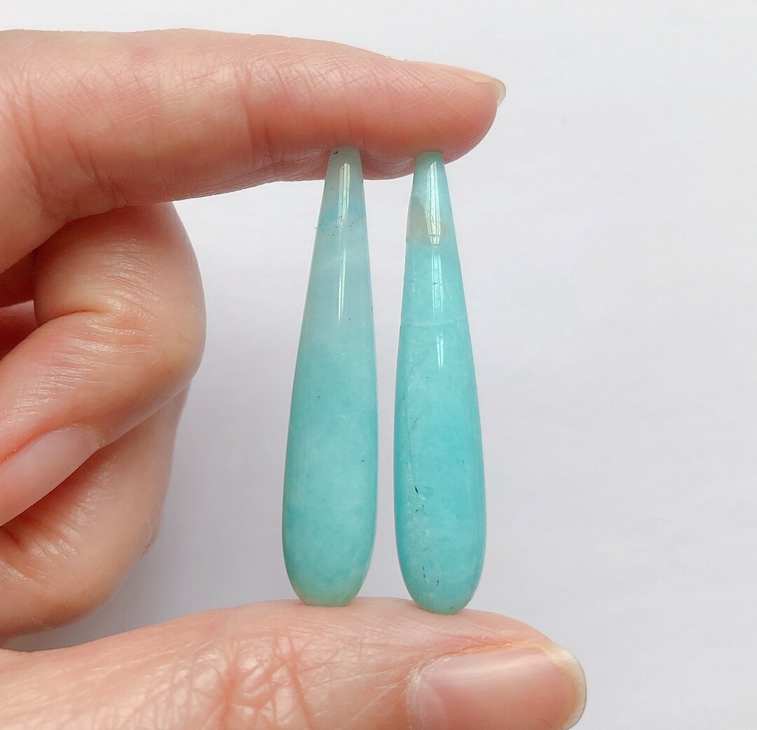 Peruvian Amazonite Smooth Half Drilled Long Teardrops 8x40 Mm One Pair ...