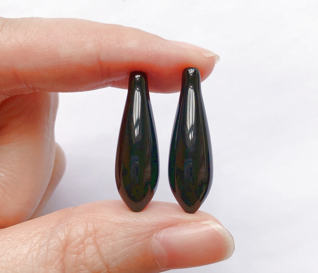Black Agate Half Drilled Bowling Pin Drops 8x25 Mm One Pair - Etsy