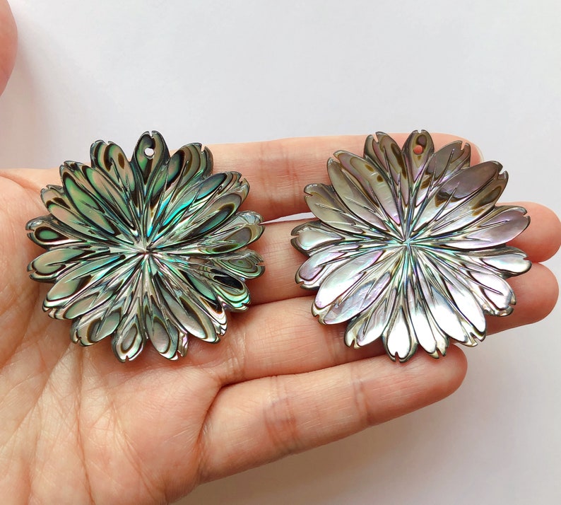 Abalone Shell Carved 40 Mm Daisy Pendant With Drilled Hole One | Etsy