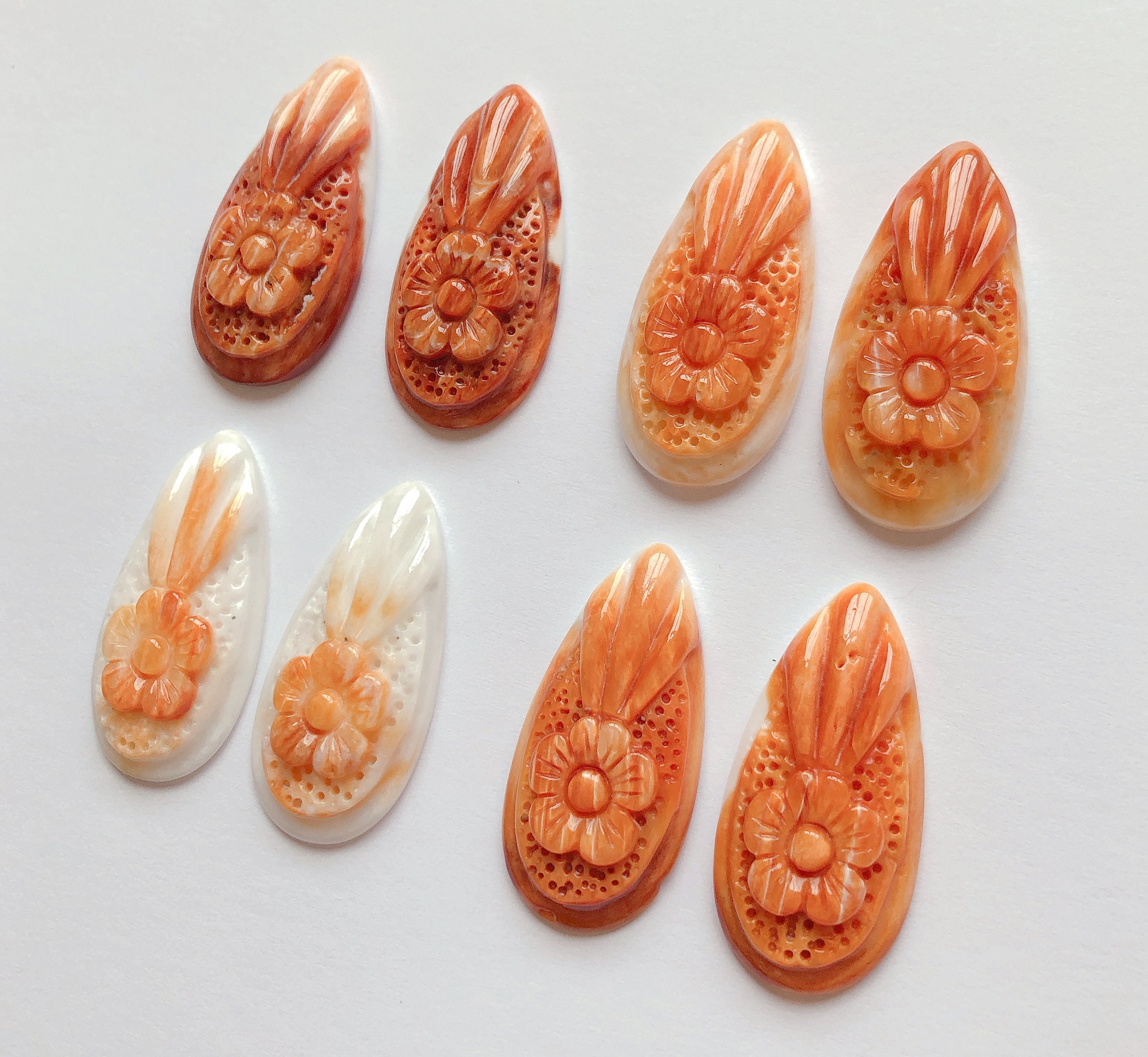 Orange Spiny Oyster Shell Hand Carved Flower Design Pear | Etsy