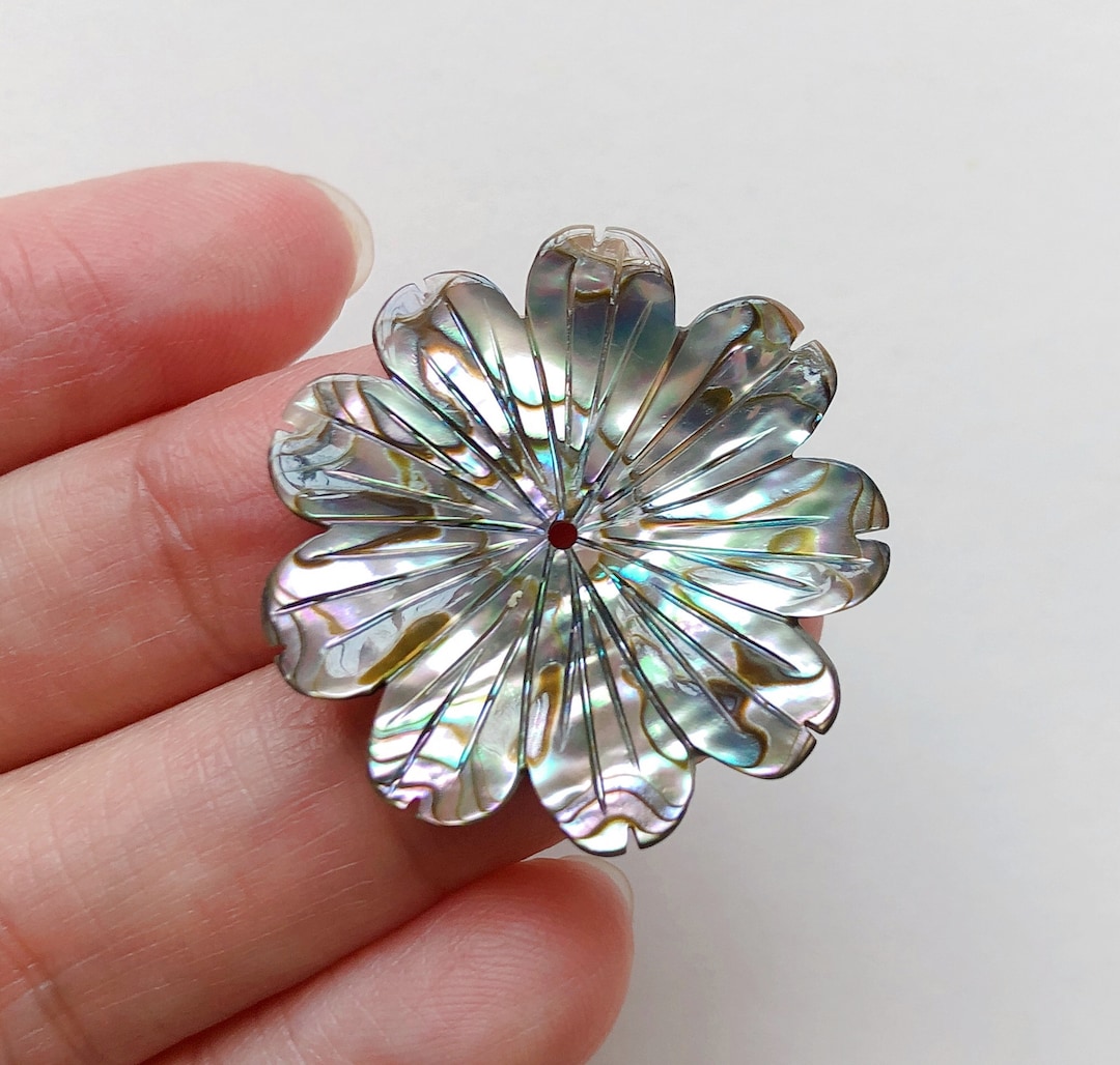 Abalone Shell Center Drilled Hand Carved Daisy Flower 25 Mm One Piece ...