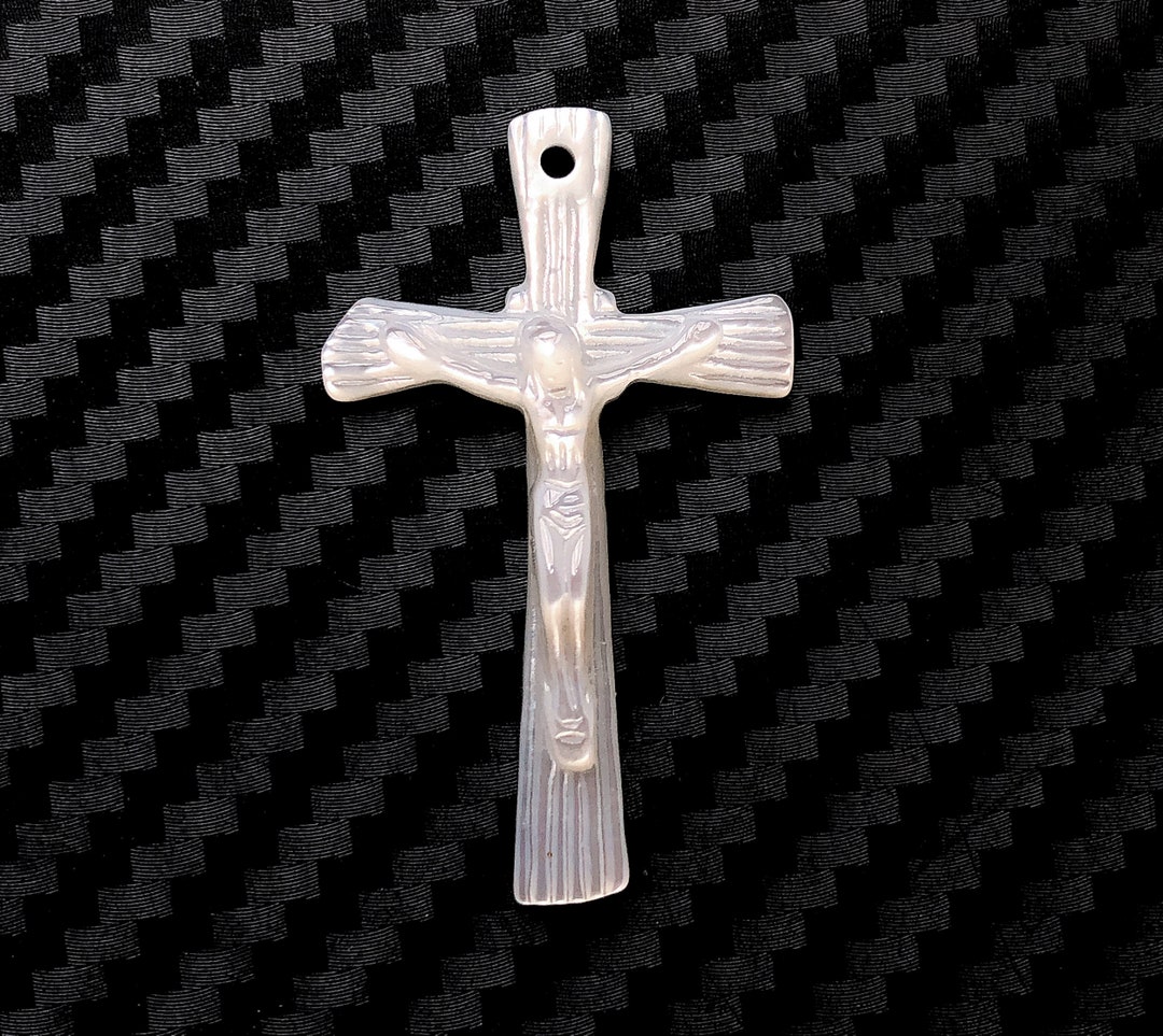 White Mother of Pearl MOP Shell 20x33 Mm Carved Jesus on the Cross ...