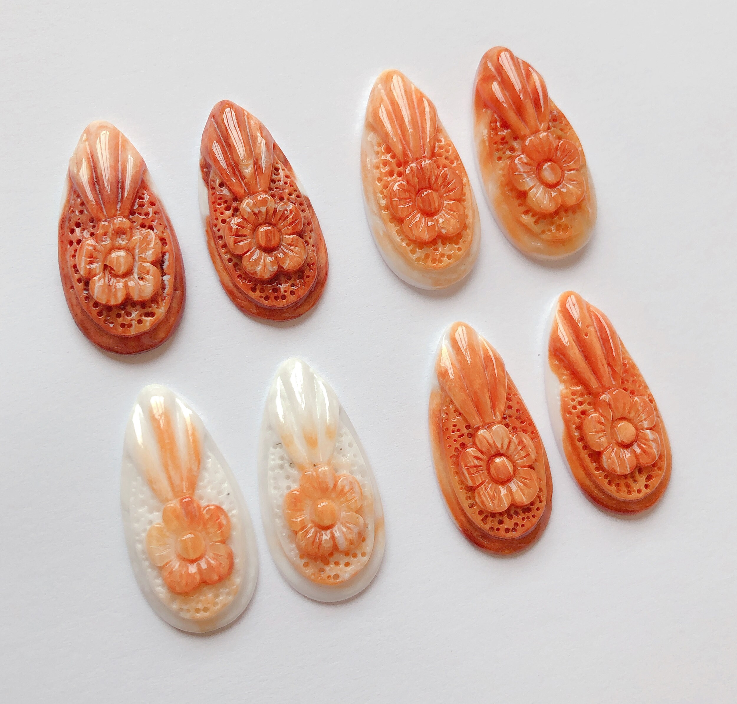 Orange Spiny Oyster Shell Hand Carved Flower Design Pear | Etsy