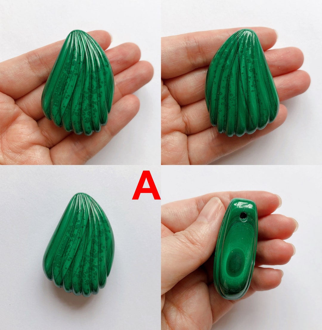 Large Green Malachite Carved Fan Clamshell Pendant Many Choices ...