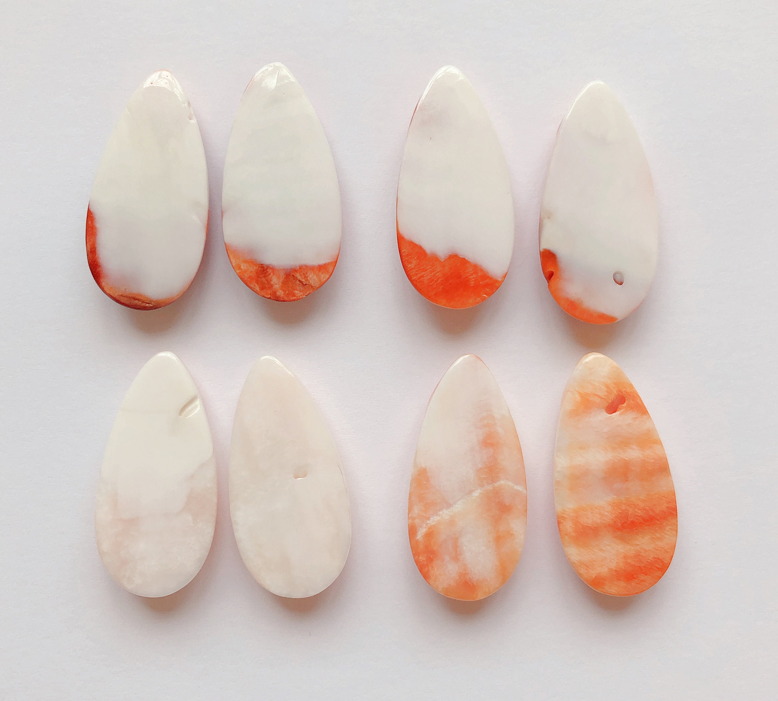 Orange Spiny Oyster Shell Hand Carved Flower Design Pear | Etsy