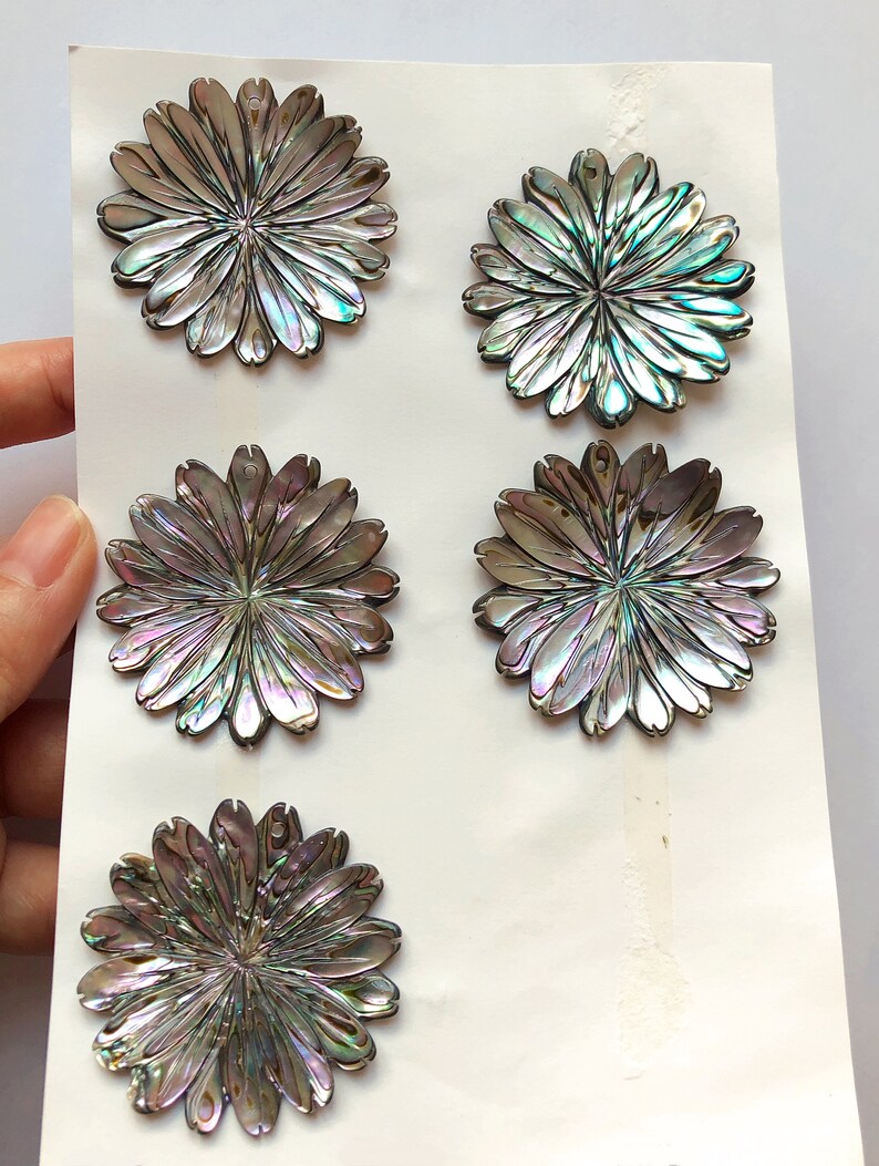 Abalone Shell Carved 40 Mm Daisy Pendant With Drilled Hole One | Etsy