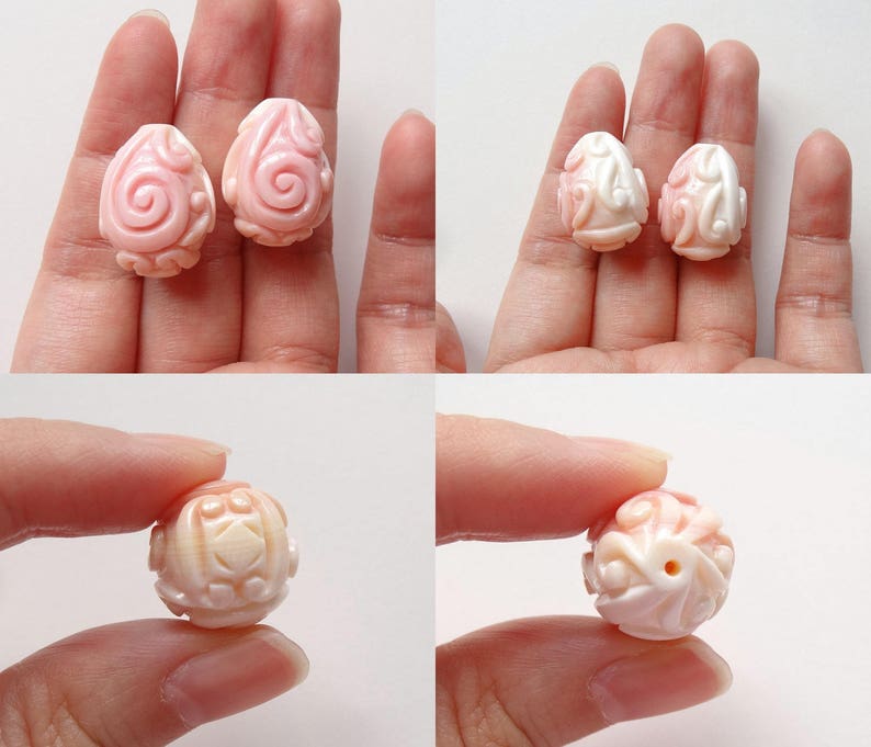 Pink Queen Conch Shell Carved Half Top Drilled Large Egg Drops | Etsy