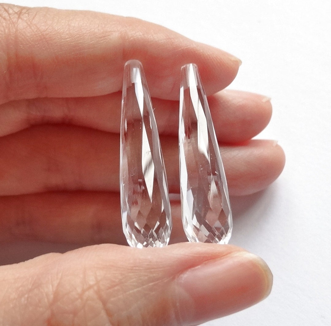 A Grade Rock Crystal Quartz Half Drilled Faceted Long Teardrops 8x30 Mm ...