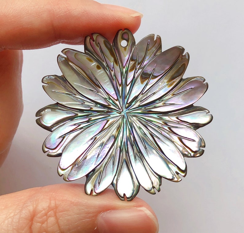 Abalone Shell Carved 40 Mm Daisy Pendant With Drilled Hole One | Etsy