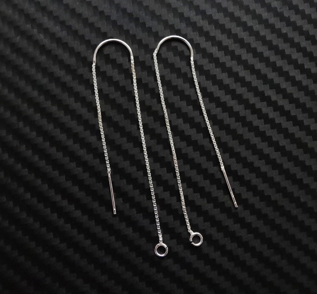 925 Sterling Silver Ear Earring Threads 2" Long With 3 Mm Open Ring One ...