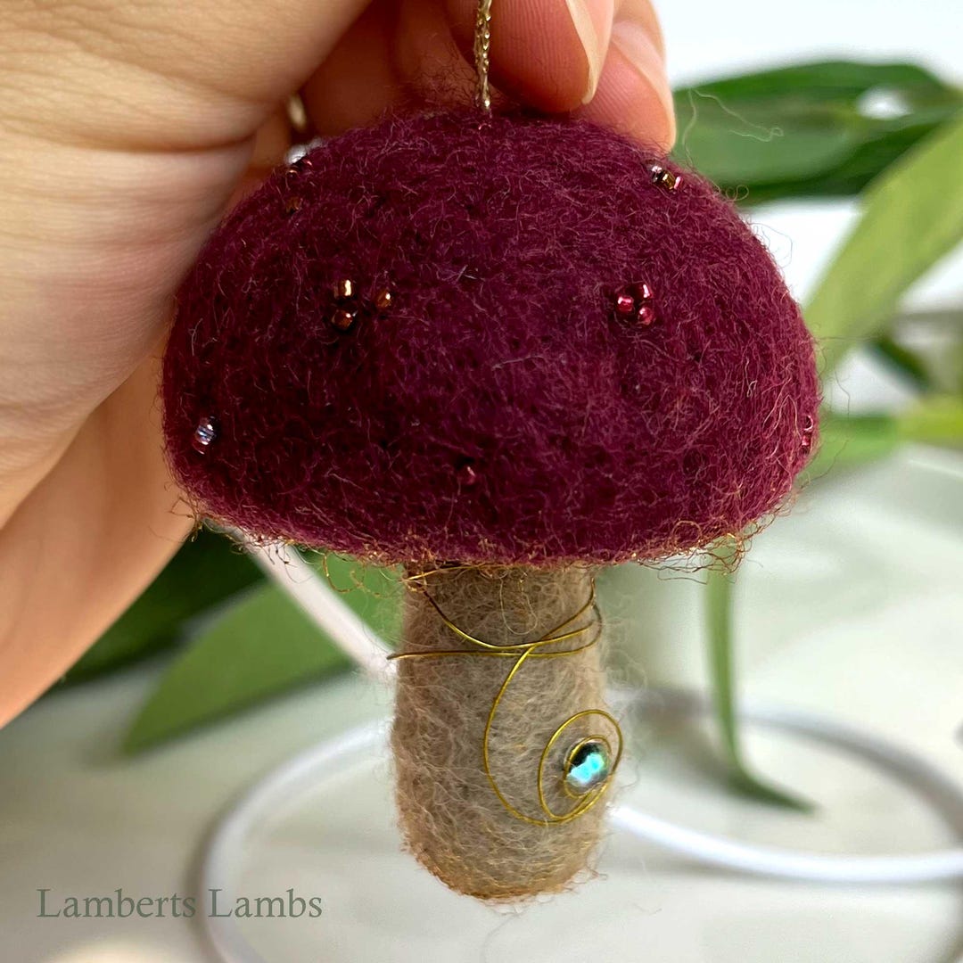 Burgundy Needle Felted Mushroom, Enchanted Hanging Mushroom Bauble - Etsy
