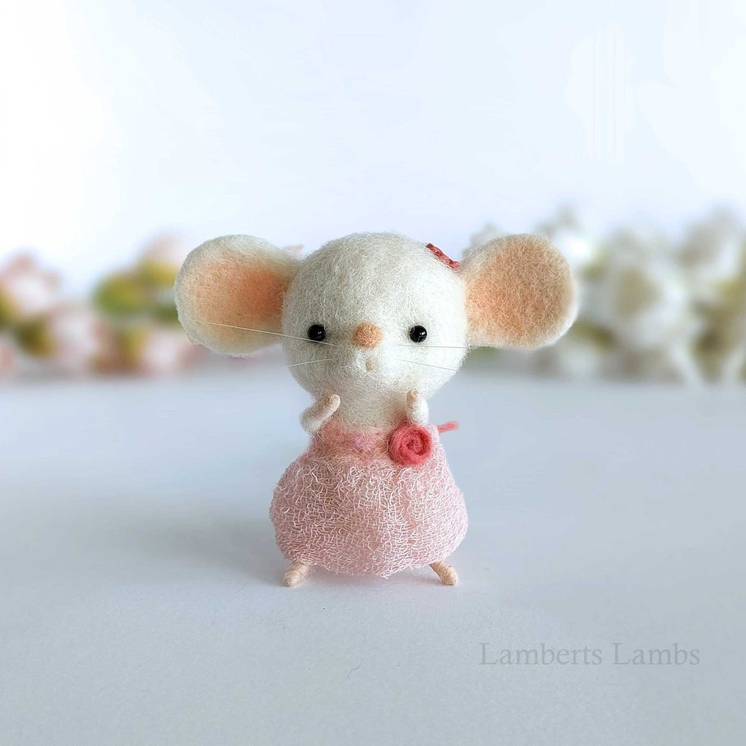 Needle Felted White Mouse in a Dust Pink Dress. Needle Felted Miniature ...
