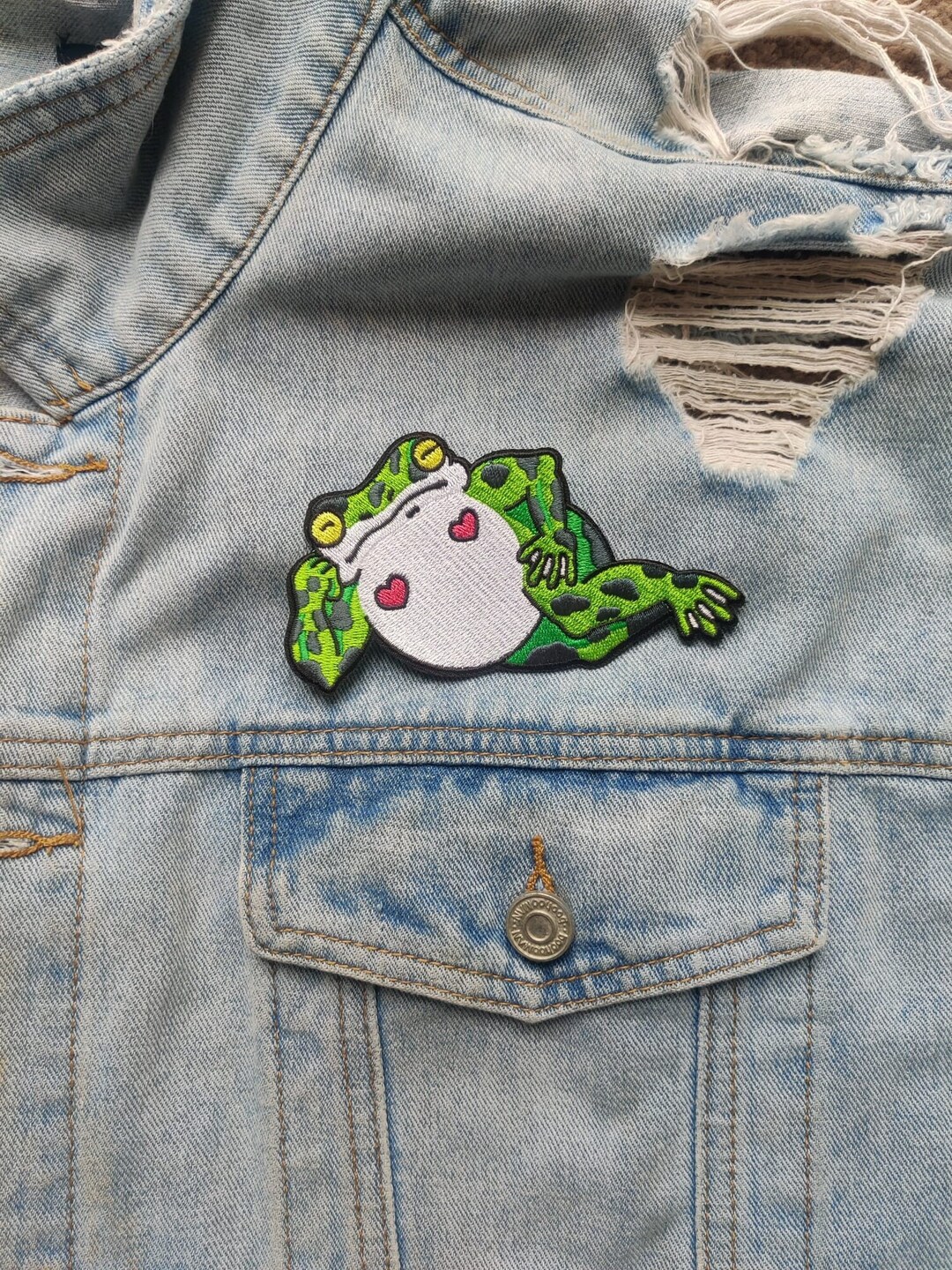 Freaky Frog // Cartoon Meme DIY Embroidered Iron Sew on Patch Love ...