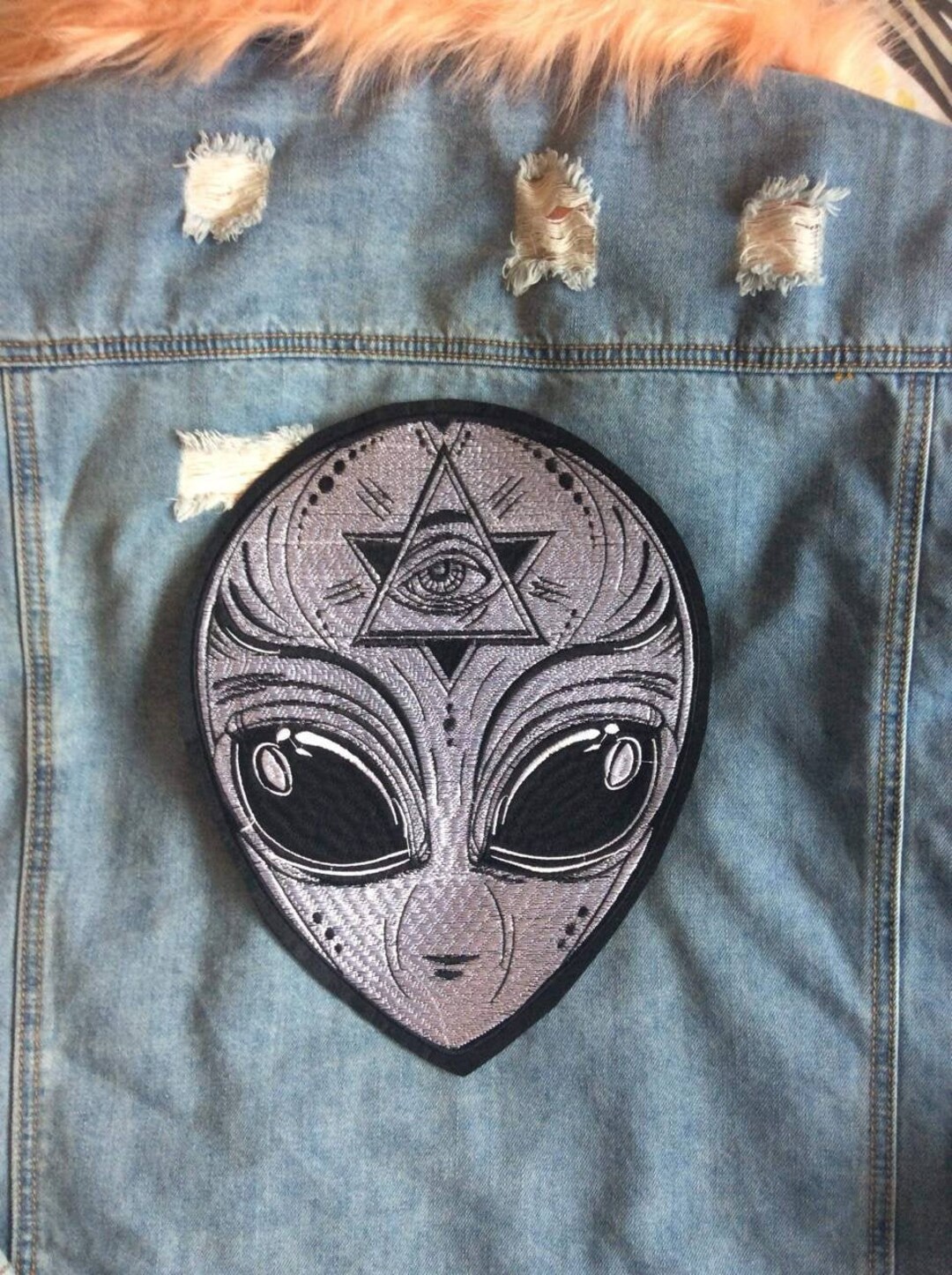 Extra Terrestrial // Large Punk Back Patch Alien Evil Eye Embroidered ...