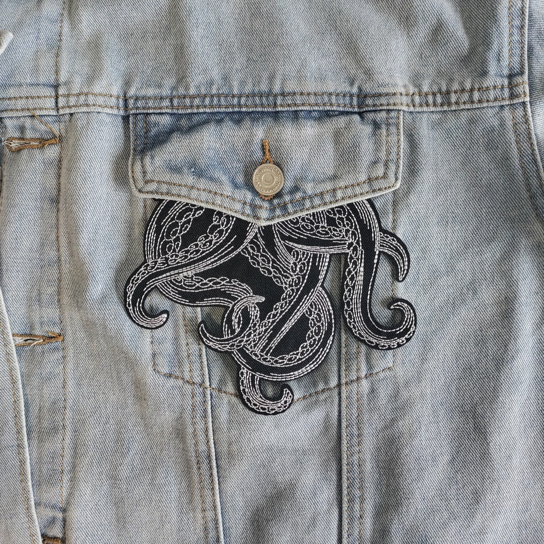 Tentacle Twist // Octopus DIY Embroidered Iron Sew on Patch Squid Kraken Badge Gothic Applique ...