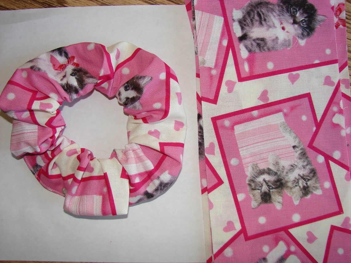 Tabby Kittens Cats Felines Pink Fabric Hair Scrunchie, Womans ...