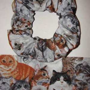 Cats Felines Grey Handmade Fabric Hair Scrunchie, Womans Scrunchies ...