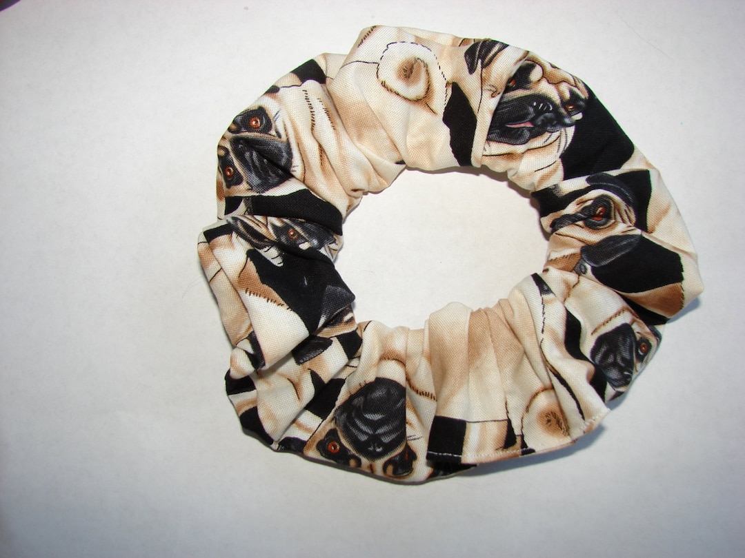Pug Dog Canine Fabric Hair Scrunchie, Womans Scrunchies, Dogs Puppies ...
