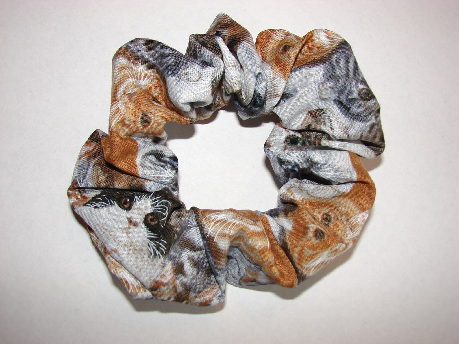 Cats Felines Grey Handmade Fabric Hair Scrunchie, Womans Scrunchies ...