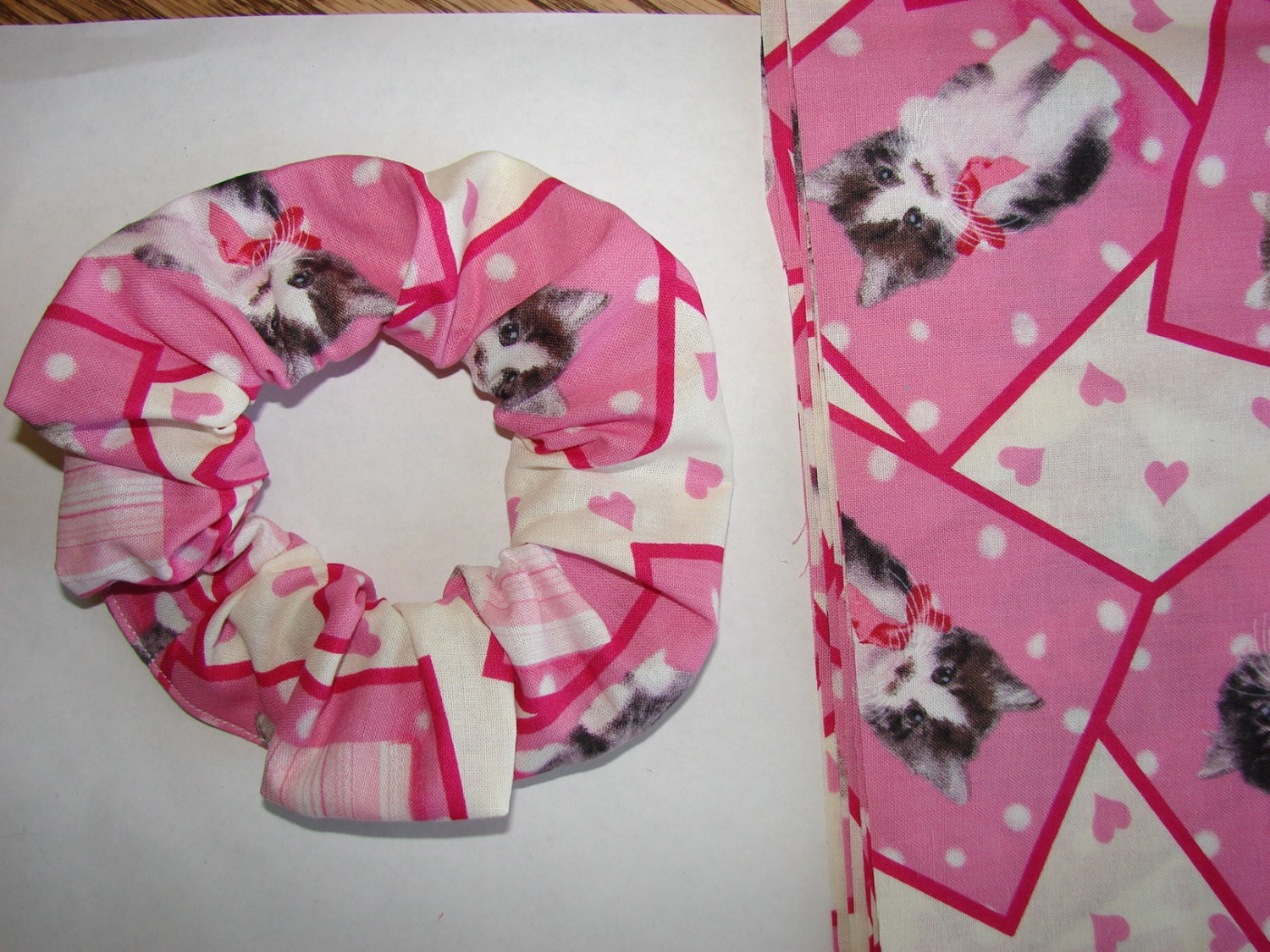 Tabby Kittens Cats Felines Pink Fabric Hair Scrunchie, Womans ...