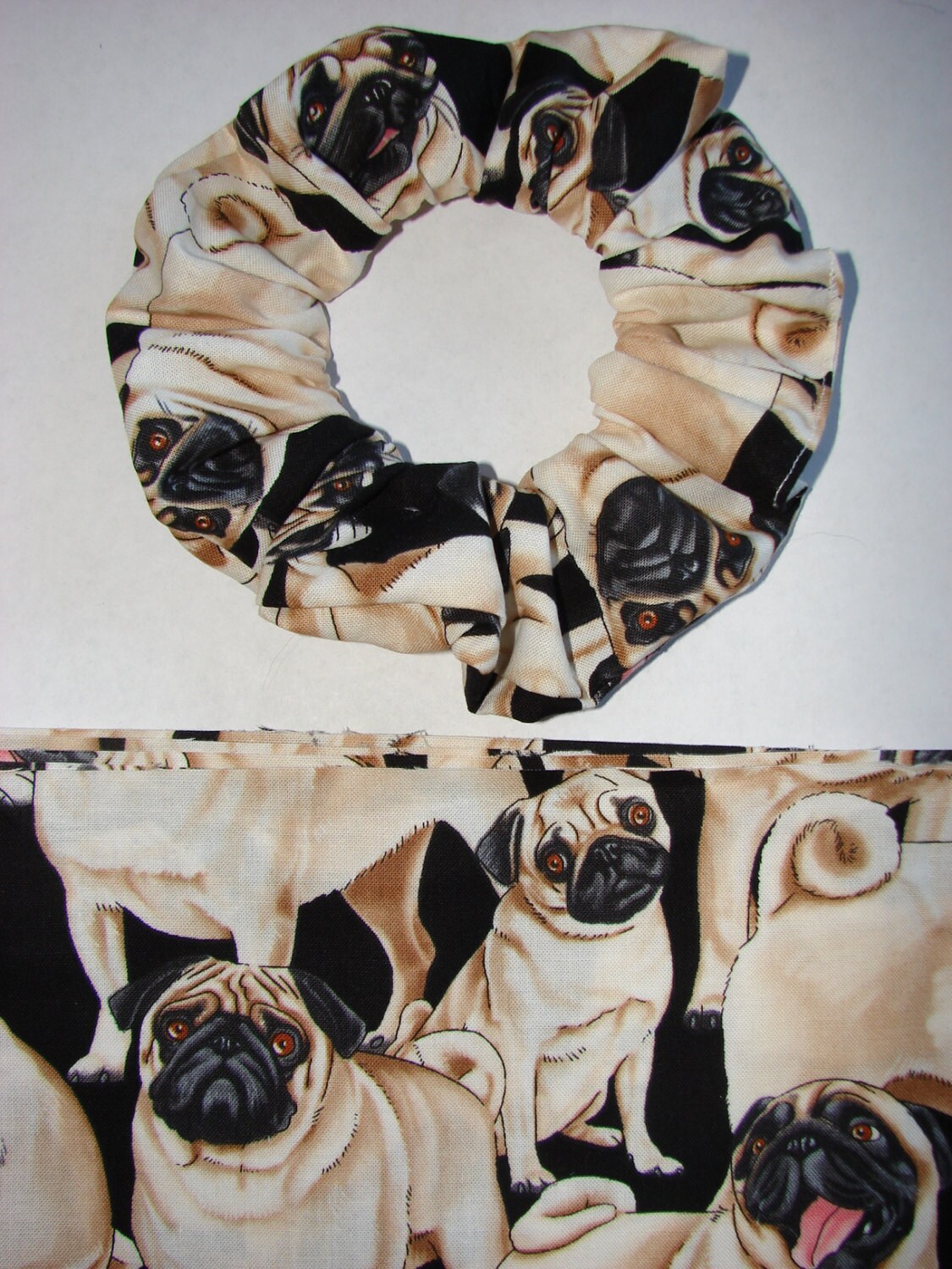 Pug Dog Canine Fabric Hair Scrunchie, Womans Scrunchies, Dogs Puppies ...