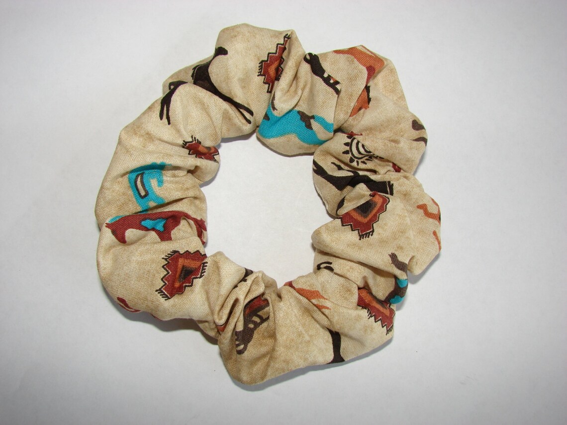 Colorful Southwestern Horses Tan Fabric Hair Scrunchie, Women's ...