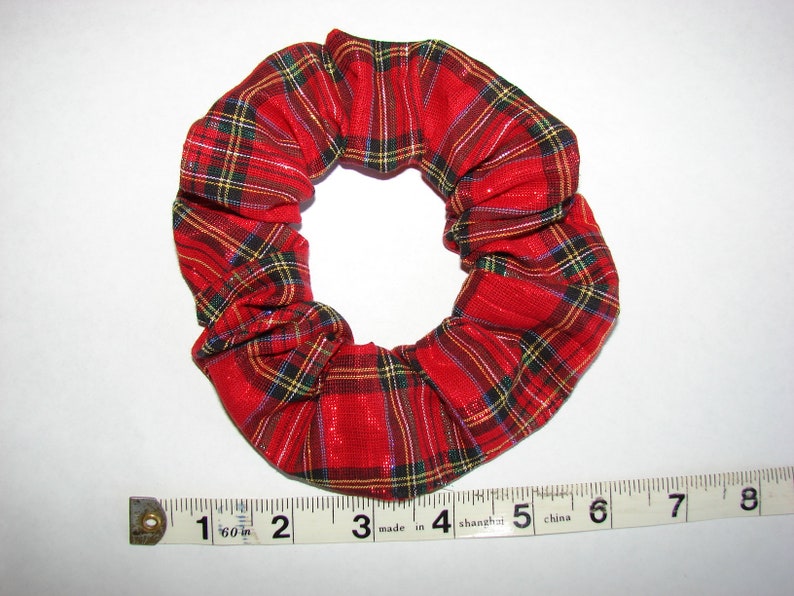 Red Gold Sparkle Plaid Fabric Hair Scrunchie, Women's Accessories ...