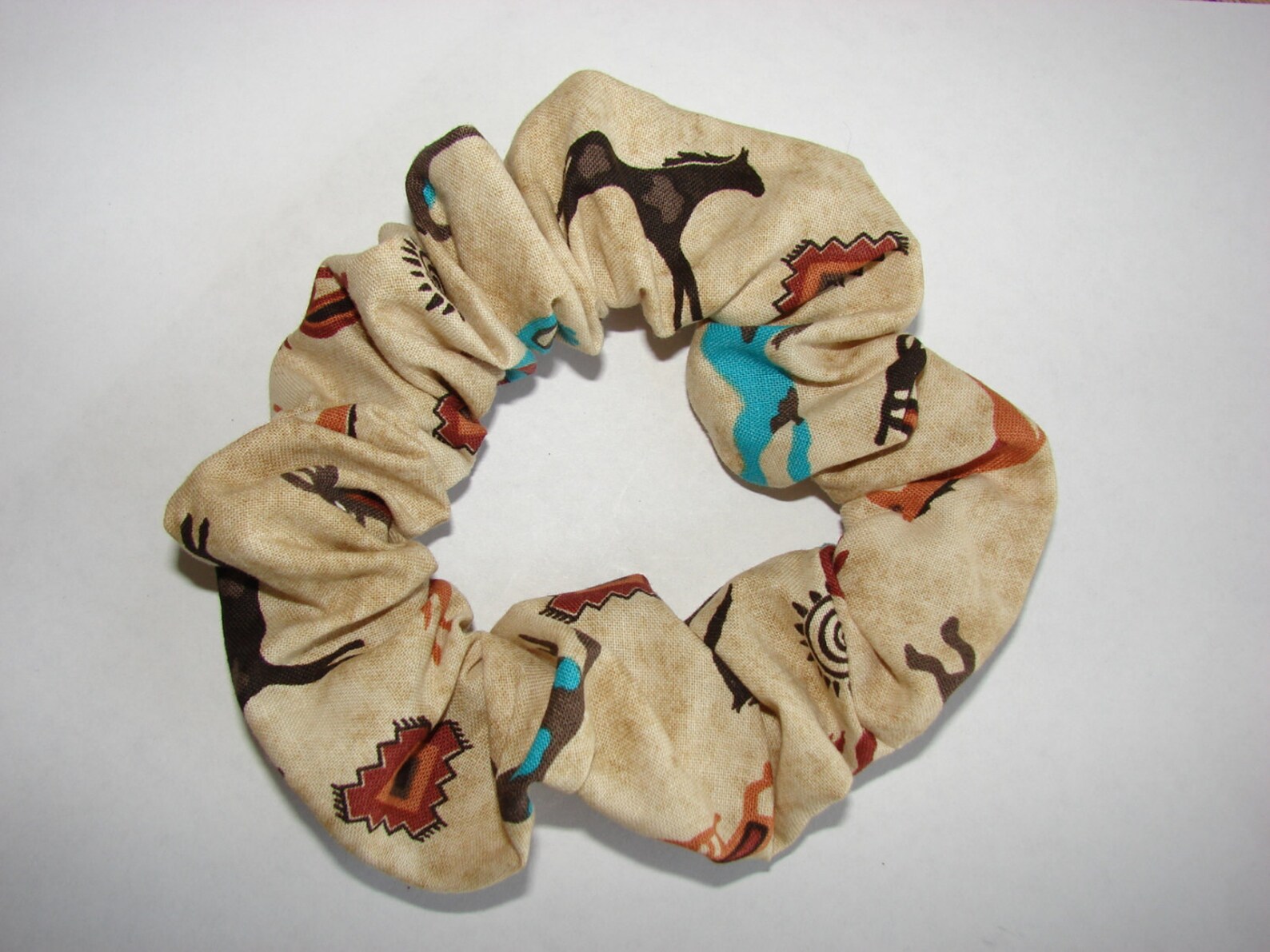 Colorful Southwestern Horses Tan Fabric Hair Scrunchie, Women's ...