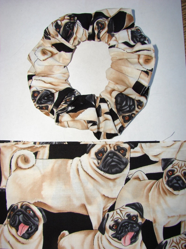 Pug Dog Canine Fabric Hair Scrunchie, Womans Scrunchies, Dogs Puppies ...