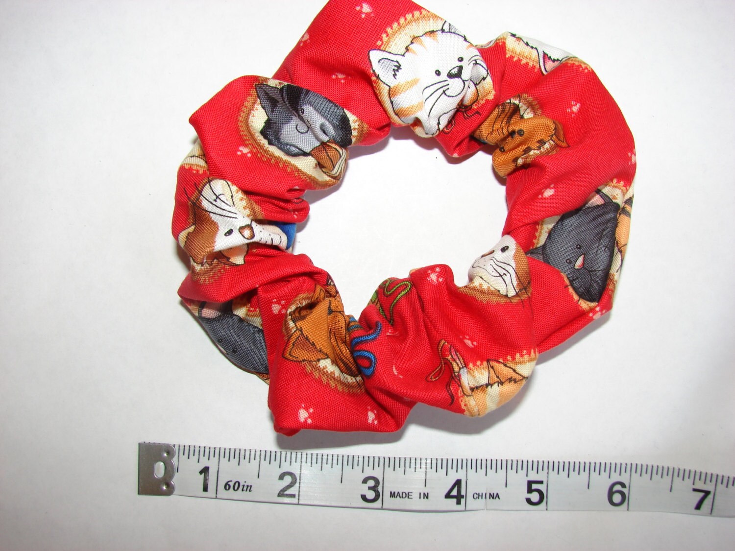 Cat Feline Red Fabric Hair Scrunchie, Womans Scrunchies, Cat Lovers ...