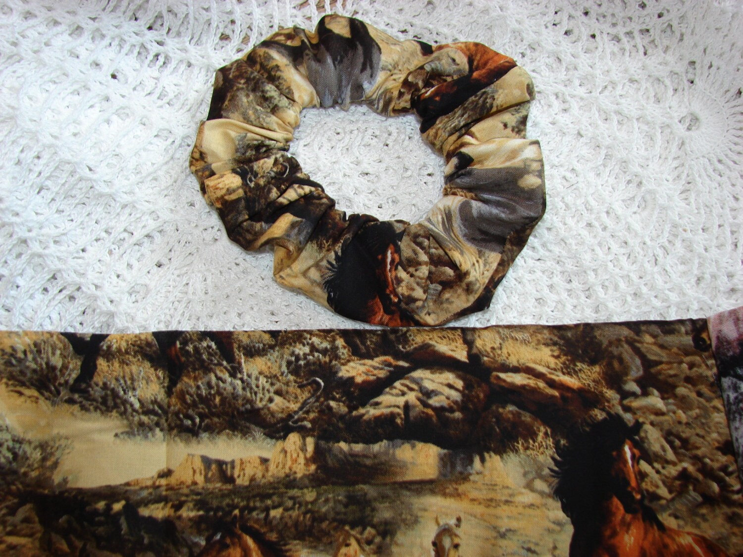 Horses Running Independance Pass Handmade Fabric Hair Scrunchie Women's ...