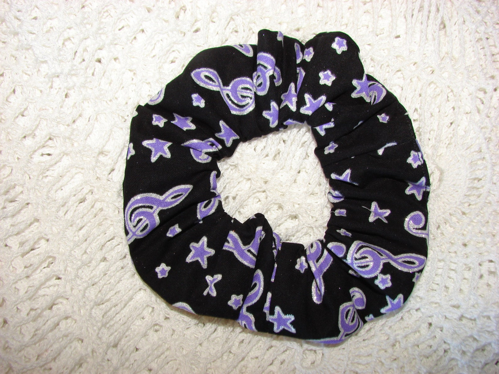 Purple Musical Notes Black Fabric Hair Scunchie, Woman's Scrunchies ...