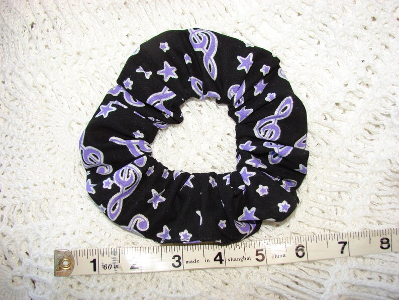 Purple Musical Notes Black Fabric Hair Scunchie, Woman's Scrunchies ...