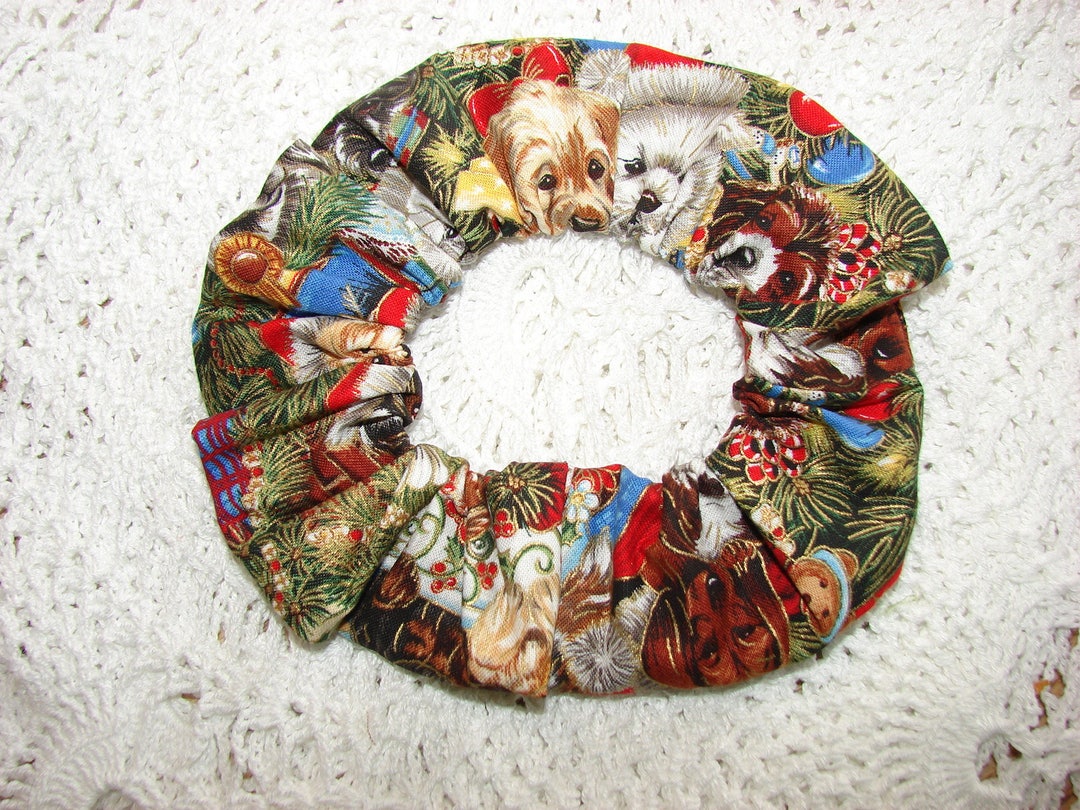 Dogs Christmas Fabric Hair Scrunchie, womans scrunchies, dog lovers ...