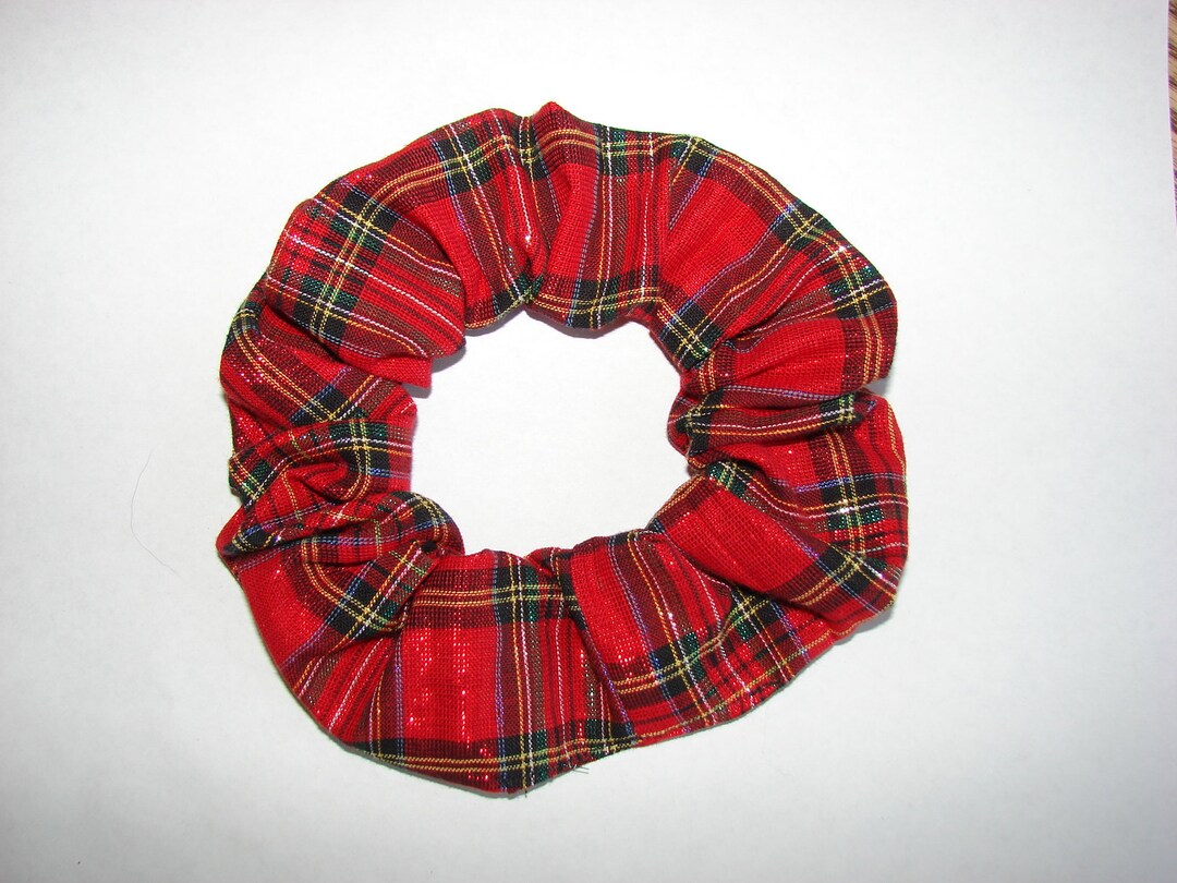 Red Gold Sparkle Plaid Fabric Hair Scrunchie, Women's Accessories ...
