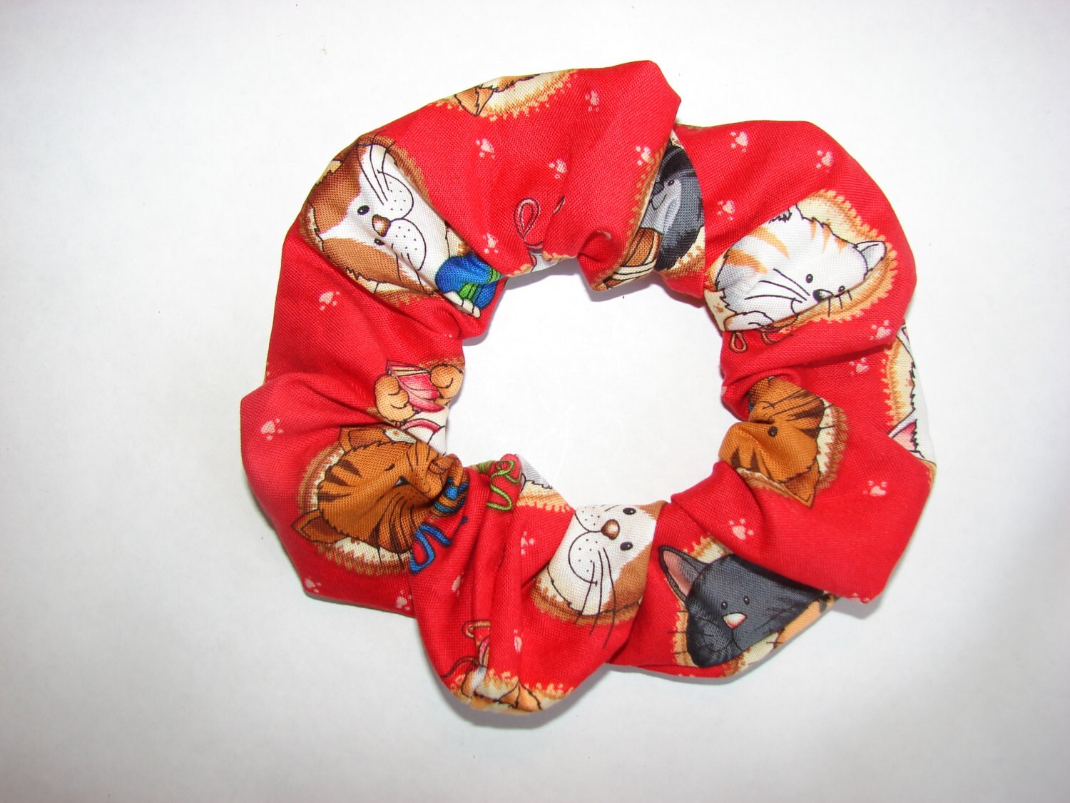 Cat Feline Red Fabric Hair Scrunchie, Womans Scrunchies, Cat Lovers ...