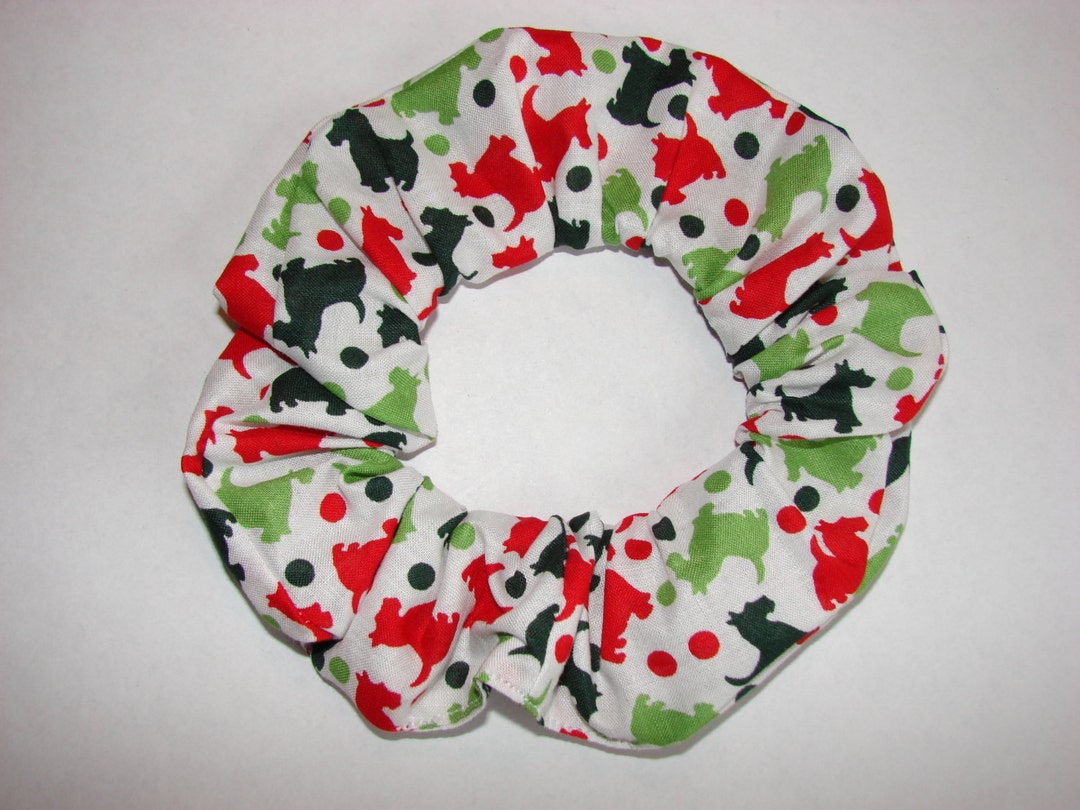 Scottie Dogs Canines Fabric Hair Scrunchie Scrunchies Festive Fabric ...