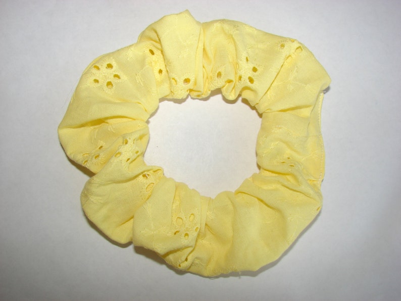 Pastel Yellow Eyelet Fabric Hair Scrunchie, Girls Scrunchies, Cottage ...