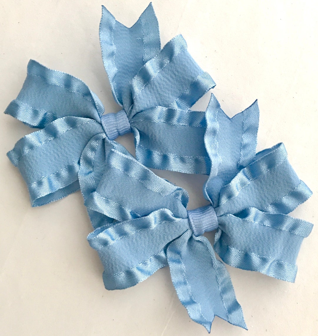 Spring Blue Satin Ruffle Bows, Hair Bows, Bows for Girls, Easter Bow ...