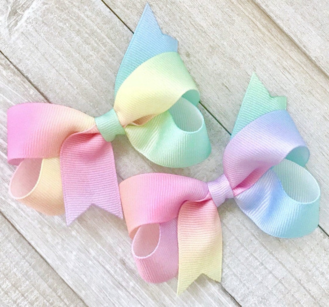 Pastel Rainbow Hair Bows, Hair Bows, Bows for Girls, Ombre Baby Bow ...