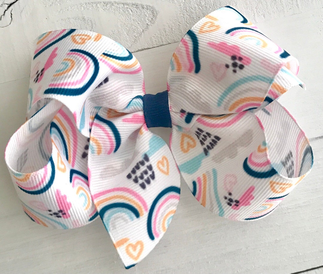 Spring Rainbows Hearts Hair Bow, Hair Bows, Big Bows for Girls, Bright ...