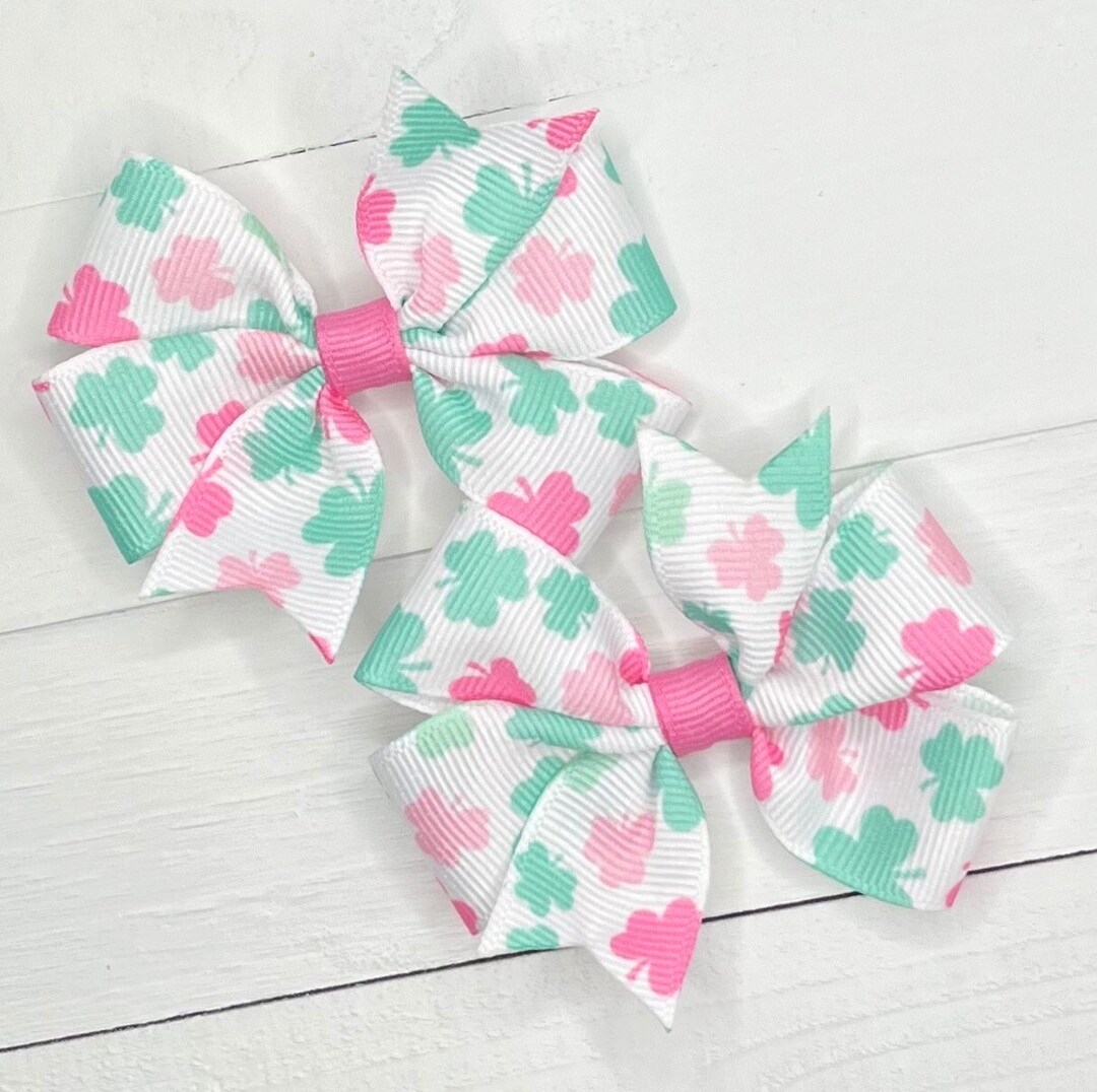 Lucky Clover Shamrocks Hair Bows, Hair Bows, St Patricks Bows for Girls ...