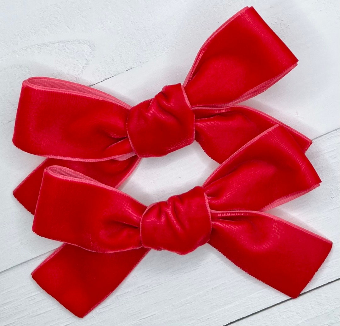 Red Velvet Bow, Velvet Hair Bows, Girls Pigtail Velvet Bow, Velvet Baby ...