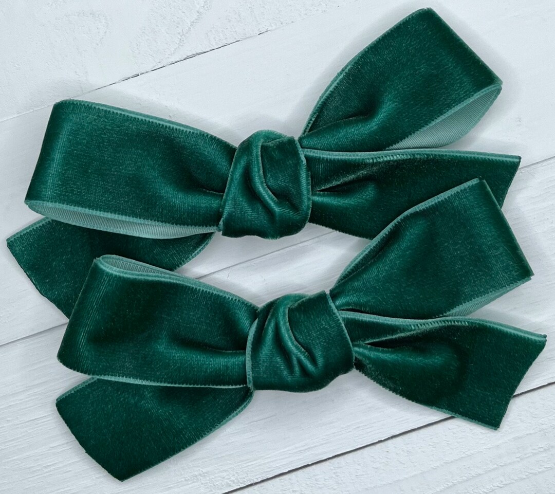 Dark Green Velvet Hair Bow, Hair Bows, Back to School Uniform Bow, Hand ...