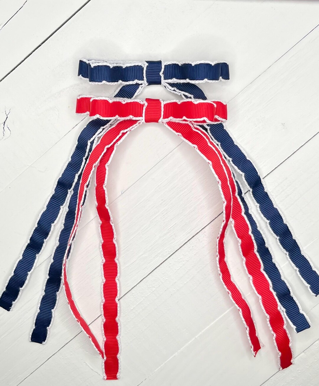 Pick-skinny Long Tail Moonstitch Bow, Red or Navy Blue, Hair Bows, Back ...