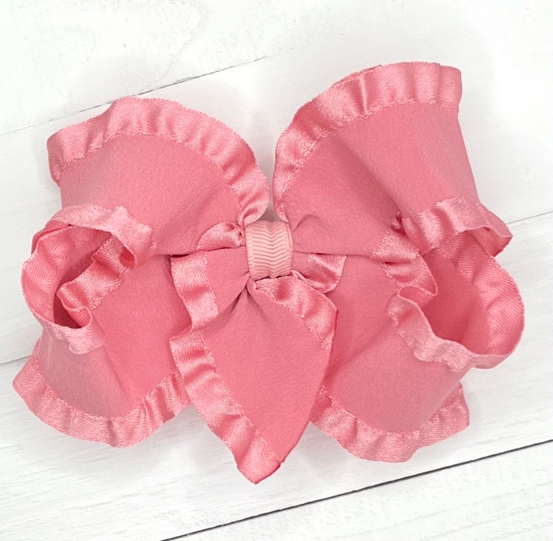Blush Rose Pink Hair Bow, Double Ruffle Ribbon Bow, Girls Hair Bow ...