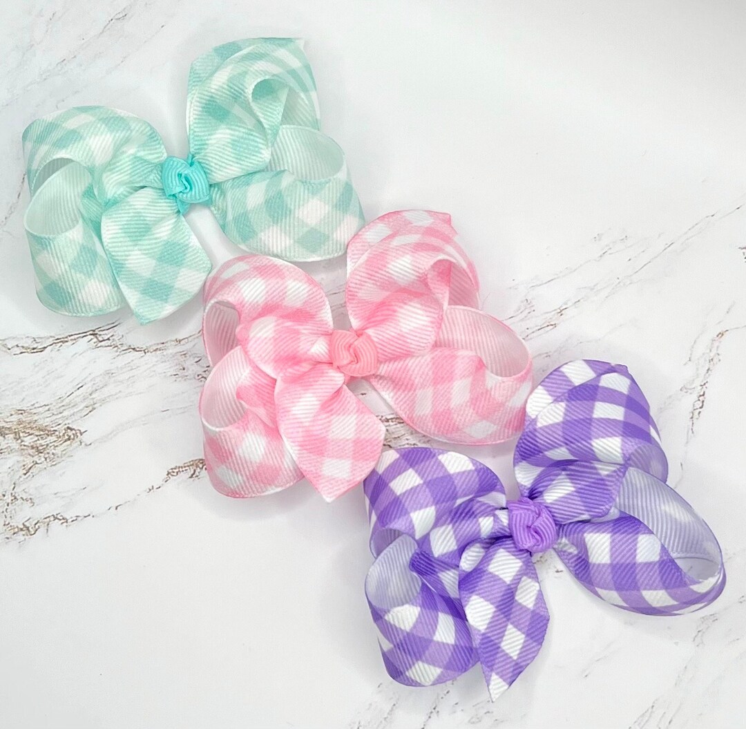 Pastel Gingham Check Hair Bows, Hair Bows, Easter Hair Bows, Baby Bow ...