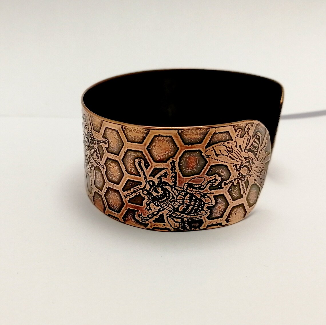 Copper Bee on Honeycomb Cuff. Solid Copper Cuff | Etsy