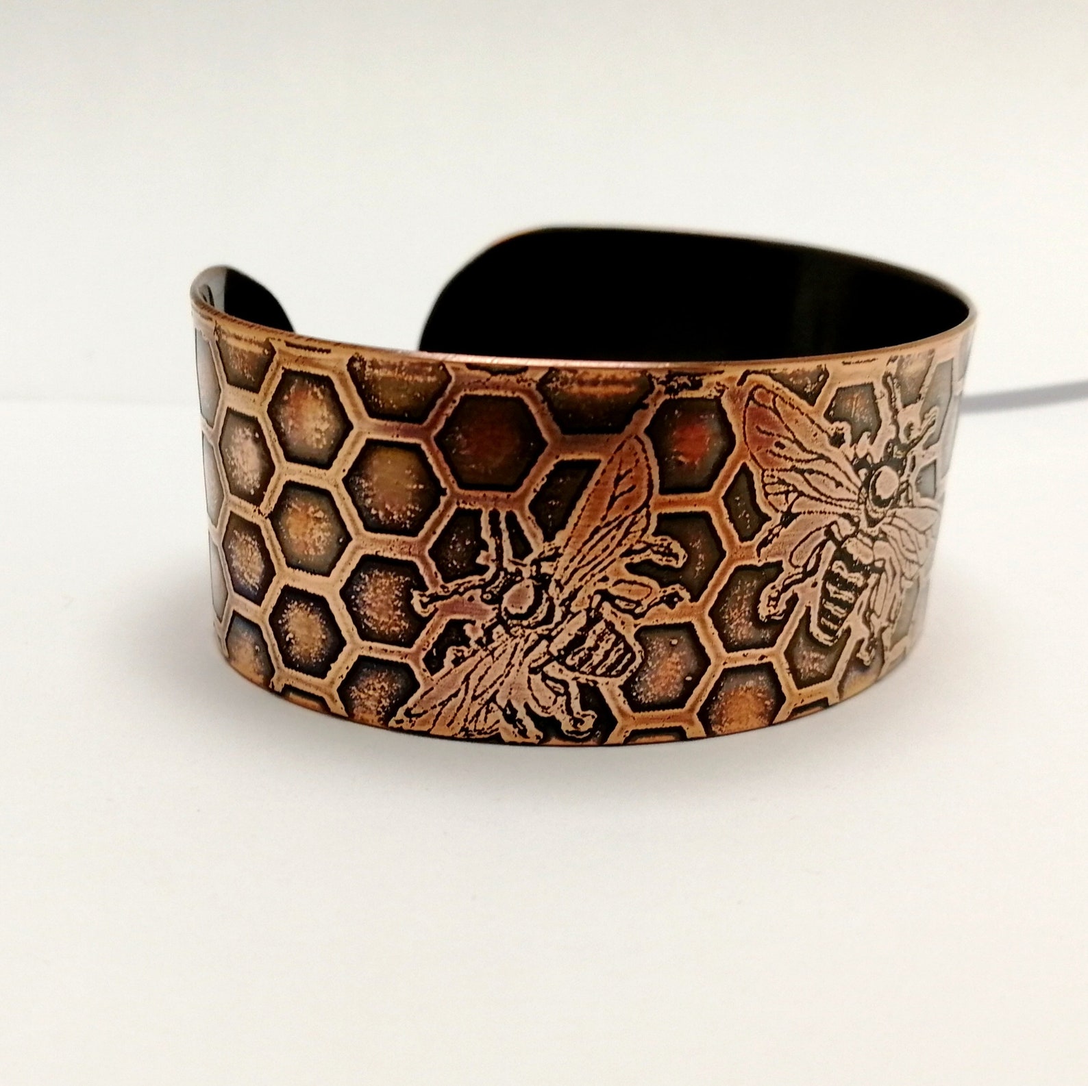 Copper Bee on Honeycomb Cuff. Solid Copper Cuff | Etsy